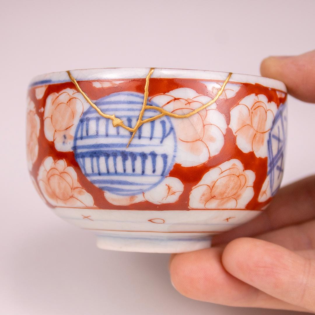 Kintsugi on Hand Painted Japanese Antique Teacup / Sake Cup / Kobachi ...