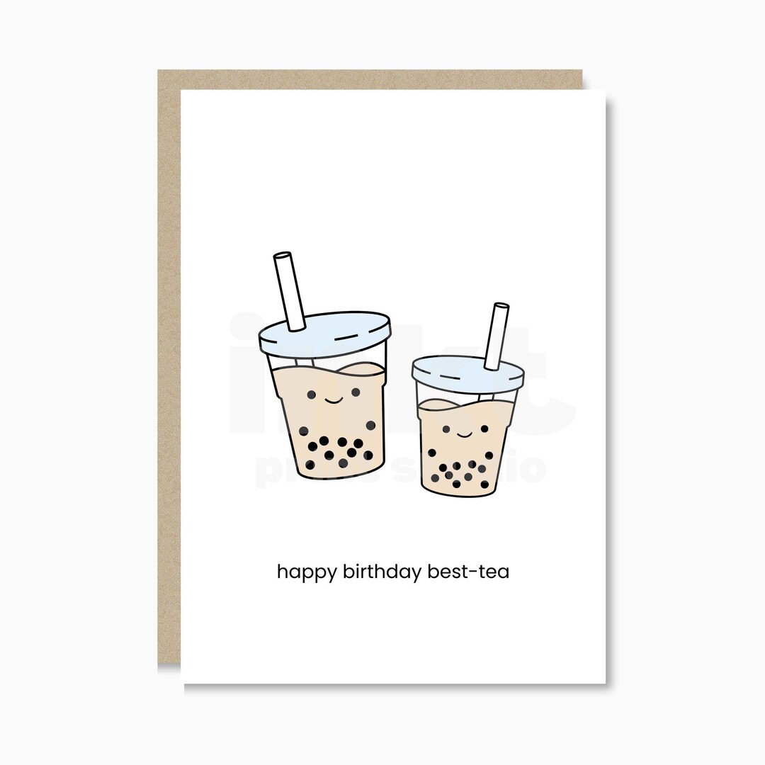 Printable Funny Birthday Card - Cute Smiling Boba Milk Tea Pun ...