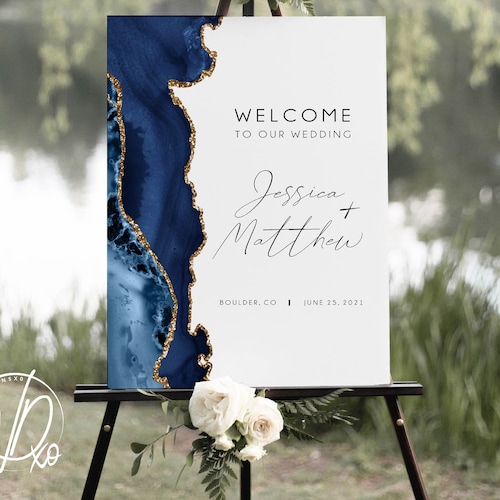Wedding Welcome Sign 12x18 18x24 or 24x36 Dark Navy Blue - Etsy