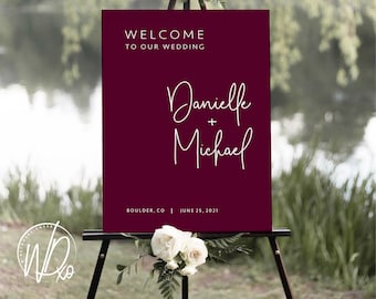 Burgundy Wedding Welcome Sign - Etsy