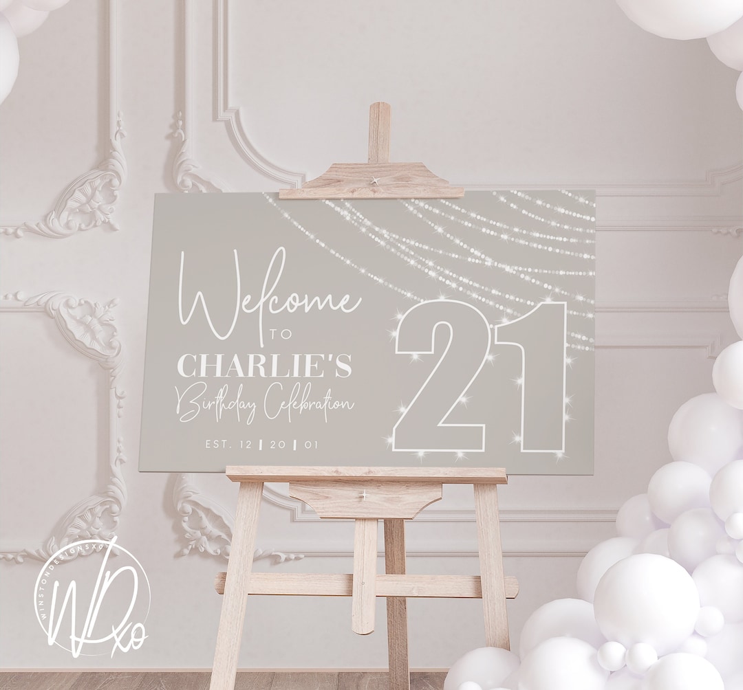 Welcome Birthday Party Sign 12x18, 18x24 or 24x36 Modern Neutral Taupe ...