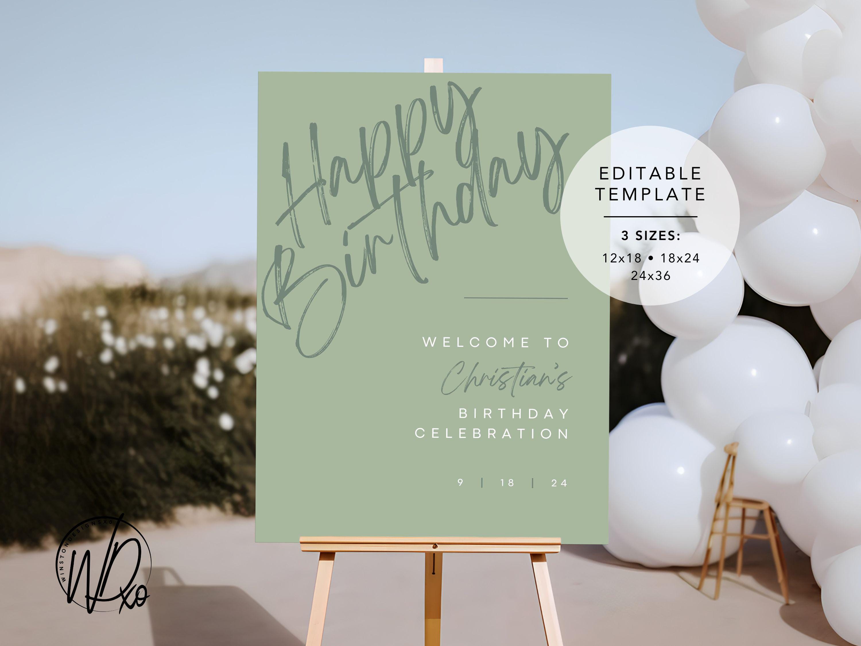 Happy Birthday Welcome Sign | Editable Template | Instant Download ...