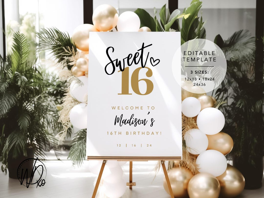 Sweet Sixteen 16 Welcome Sign | Editable Template | Instant Download ...