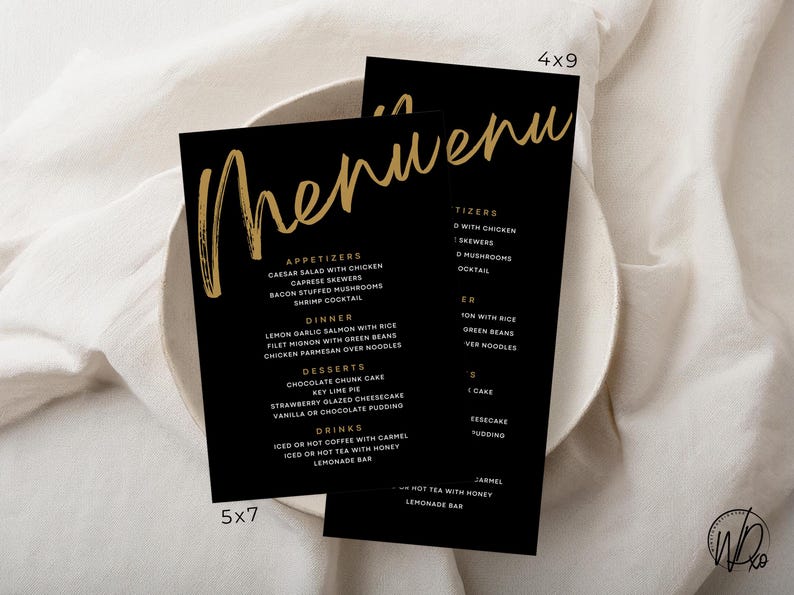 Menu Black Gold | Editable Template | Instant Download | Edit FREE in ...