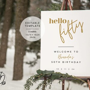 50th Birthday Welcome Sign Fifty | Editable Template | Instant Download ...