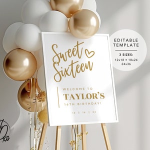 Sweet Sixteen 16 Welcome Sign | Editable Template | Instant Download ...