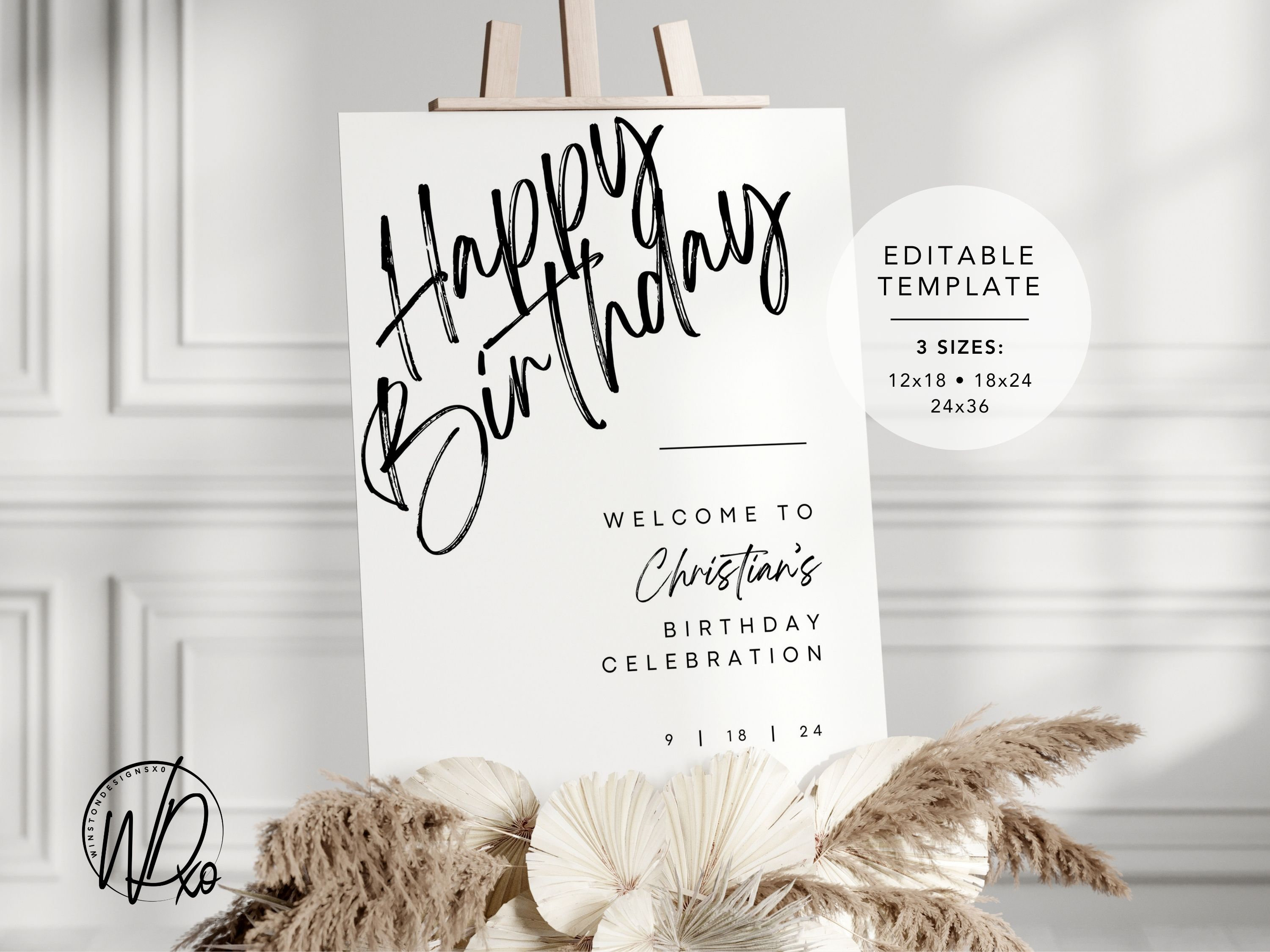 Happy Birthday Welcome Sign | Editable Template | Instant Download ...