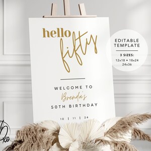 50th Birthday Welcome Sign Fifty | Editable Template | Instant Download ...