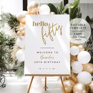 50th Birthday Welcome Sign Fifty | Editable Template | Instant Download ...