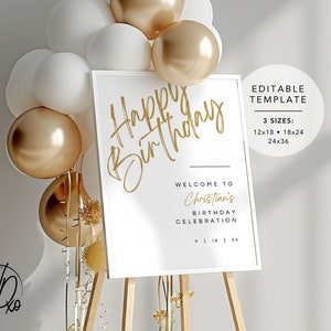 Happy Birthday Welcome Sign | Editable Template | Instant Download ...