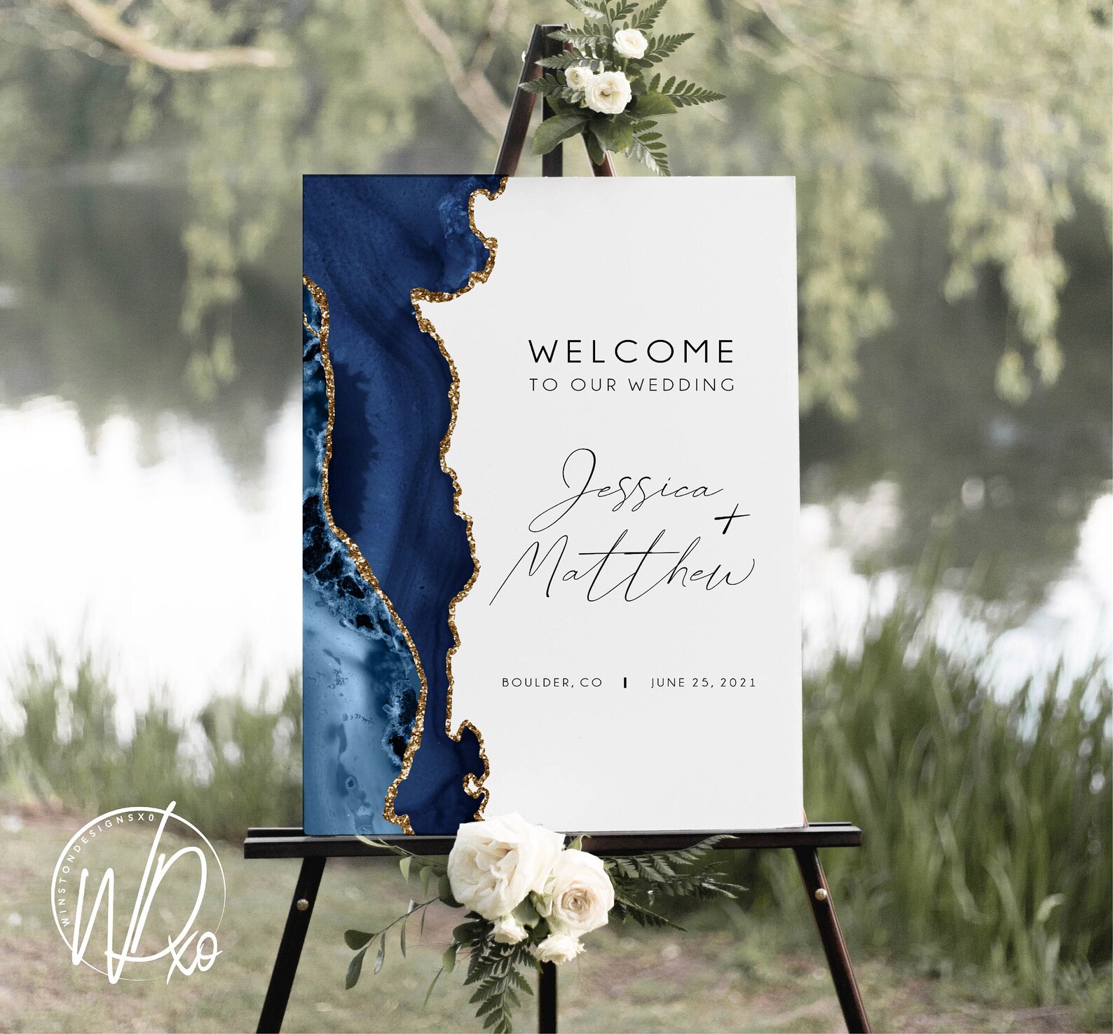 Wedding Welcome Sign 12x18 18x24 or 24x36 Dark Navy Blue | Etsy