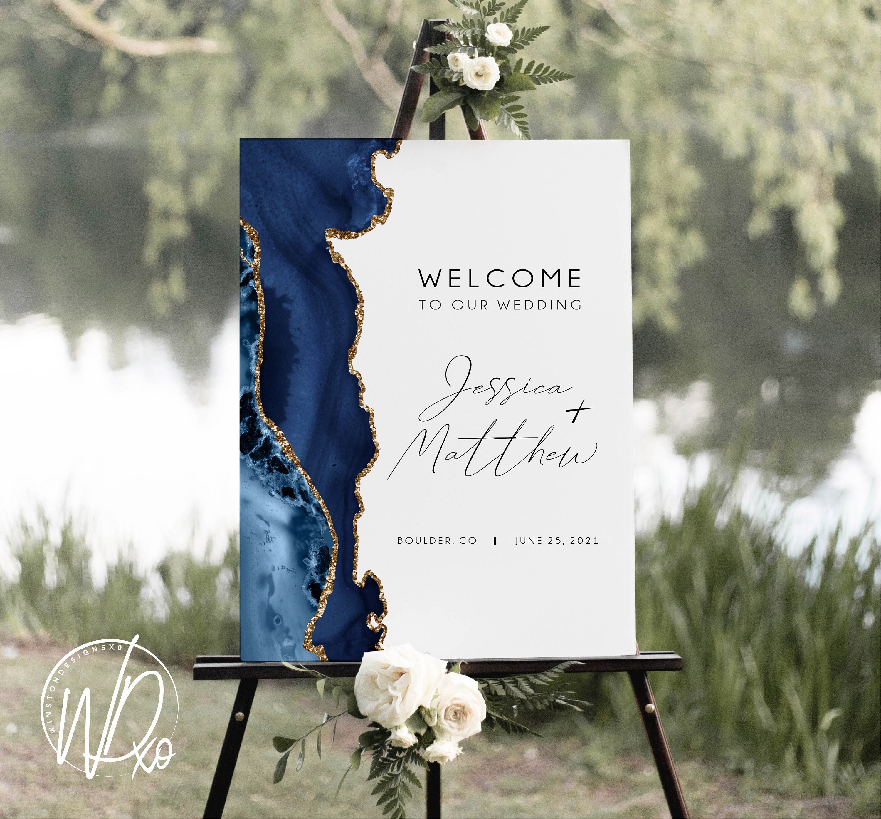 Wedding Welcome Sign 12x18 18x24 or 24x36 Dark Navy Blue | Etsy