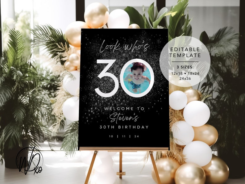 30th Birthday Welcome Sign With Photo | Editable Template | Edit FREE ...