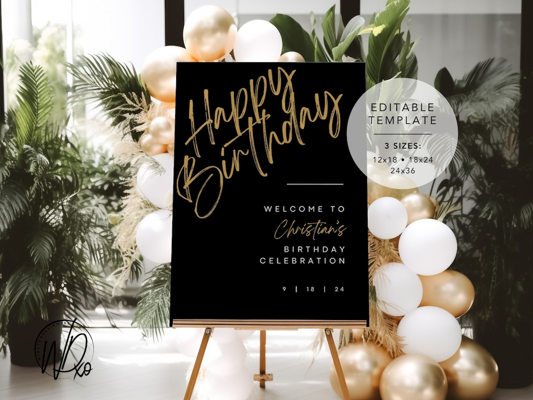 Happy Birthday Welcome Sign | Editable Template | Instant Download ...