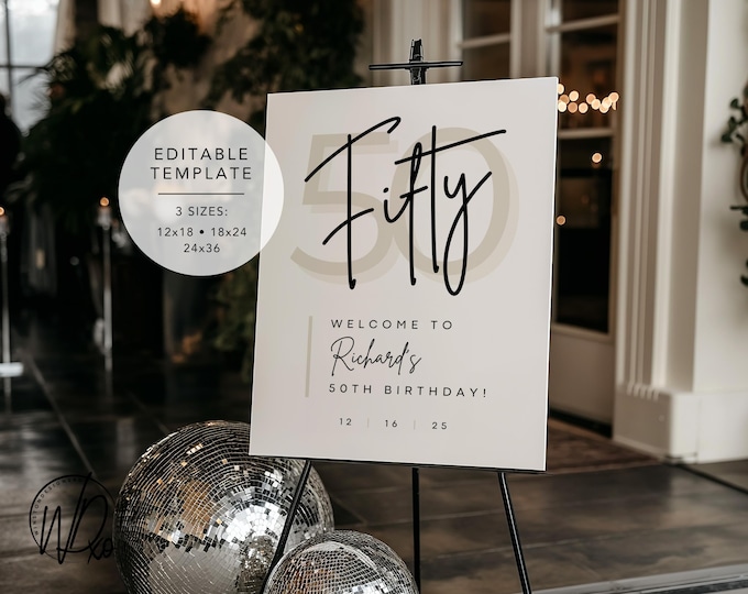 Editable Fabulous at Fifty Welcome Sign Template Pearls and Prosecco ...