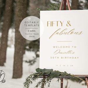 50th Birthday Welcome Sign | Editable Template | Instant Download ...