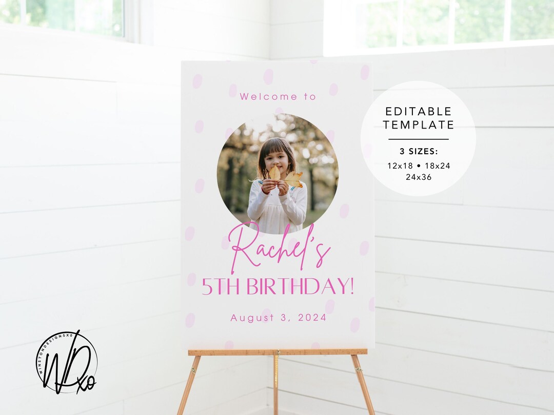 Kids Birthday Party Welcome Sign With Photo | Editable Template | Edit ...