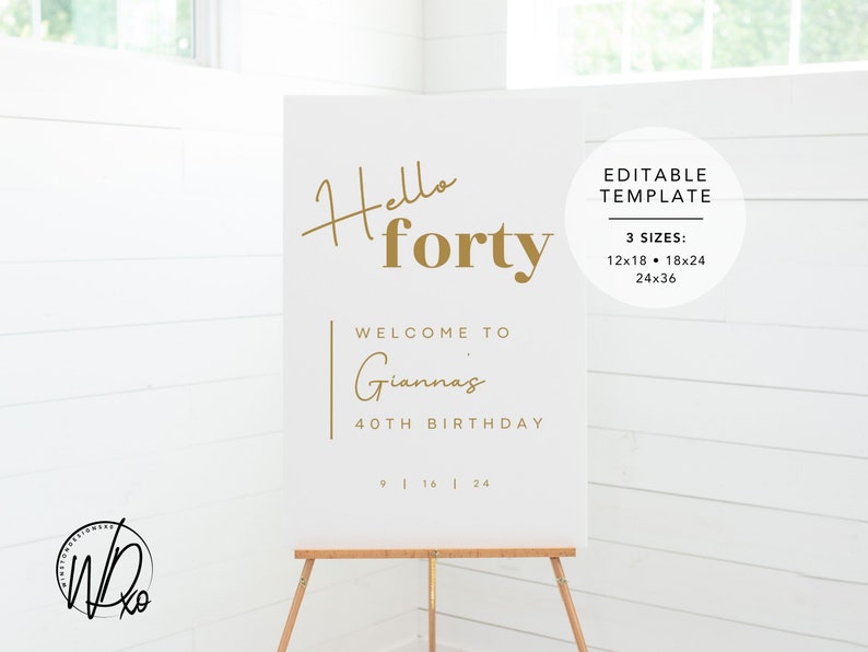40th Birthday Welcome Sign | Editable Template | Instant Download ...