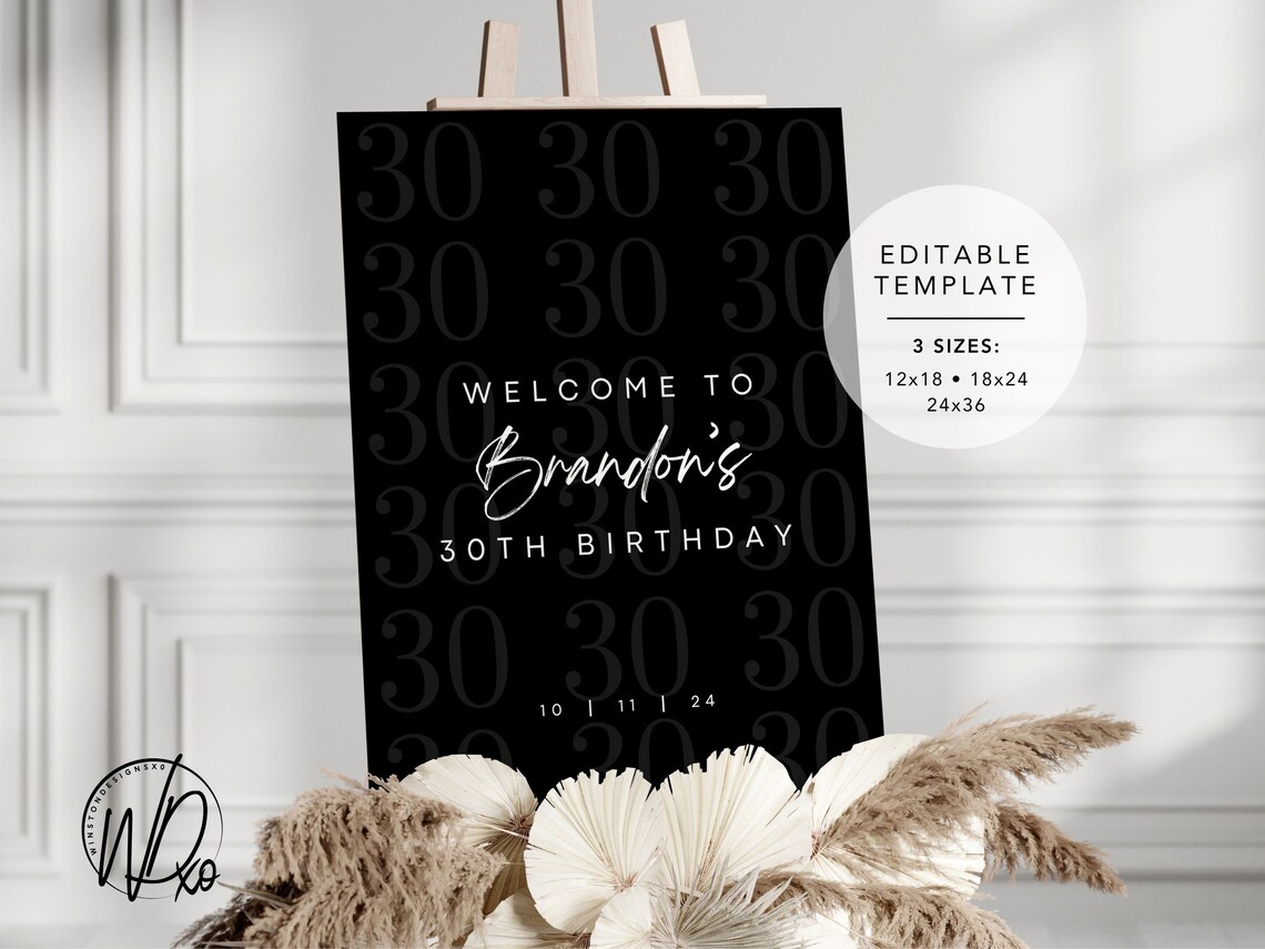 30th Birthday Welcome Sign | Editable Template | Instant Download ...