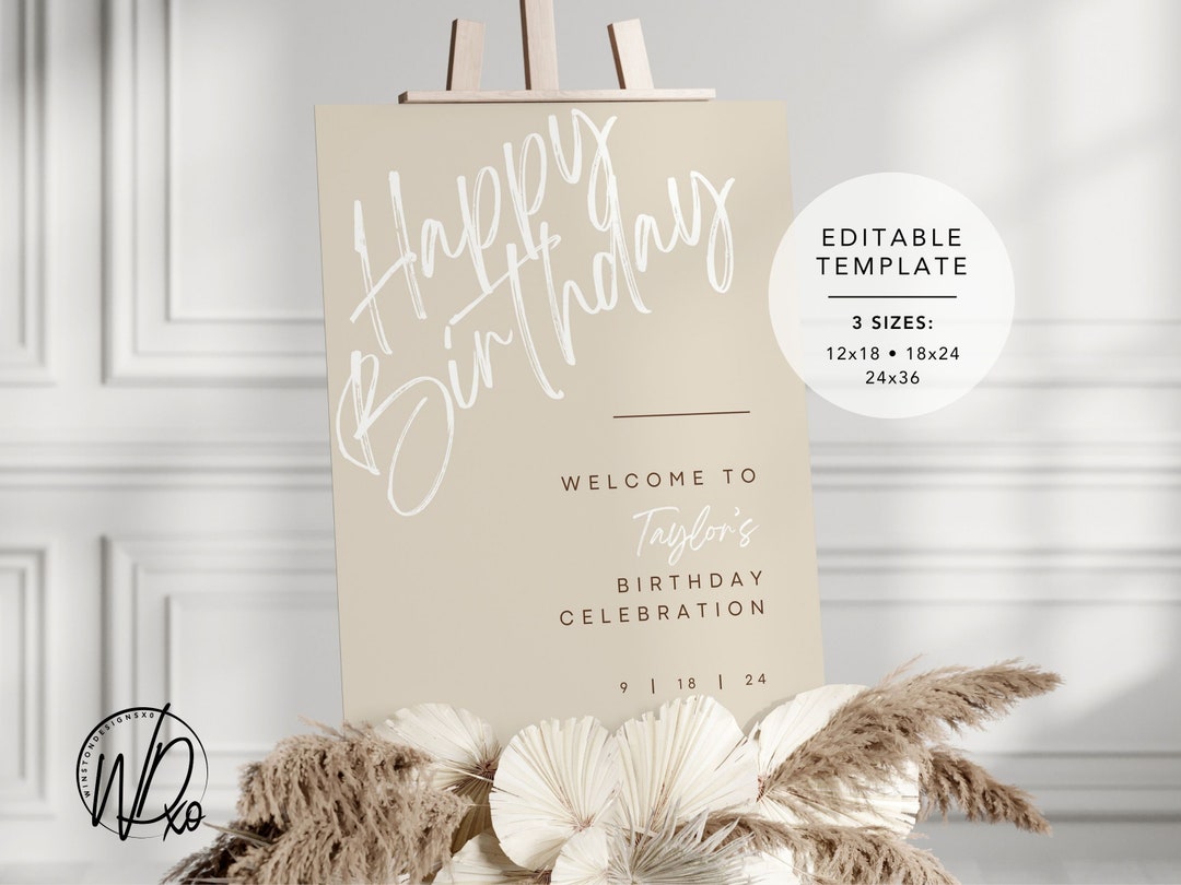Birthday Party Welcome Sign | Editable Template | Instant Download ...