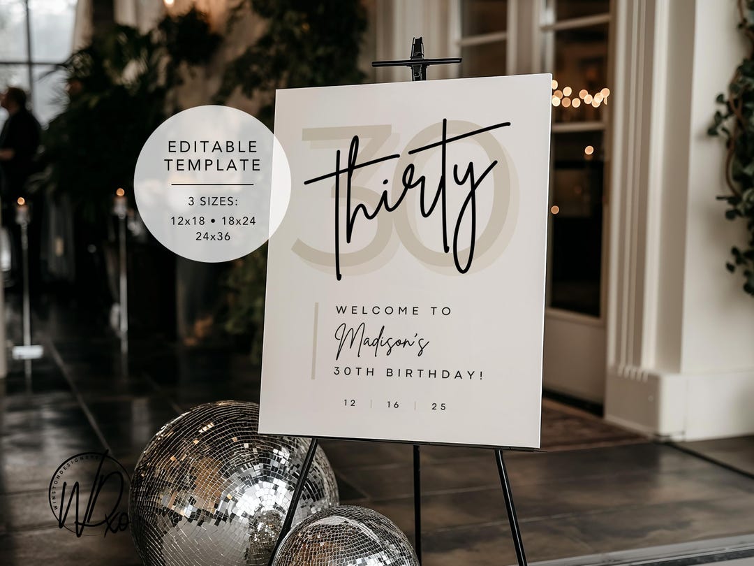 30th Birthday Welcome Sign | Editable Template | Instant Download ...