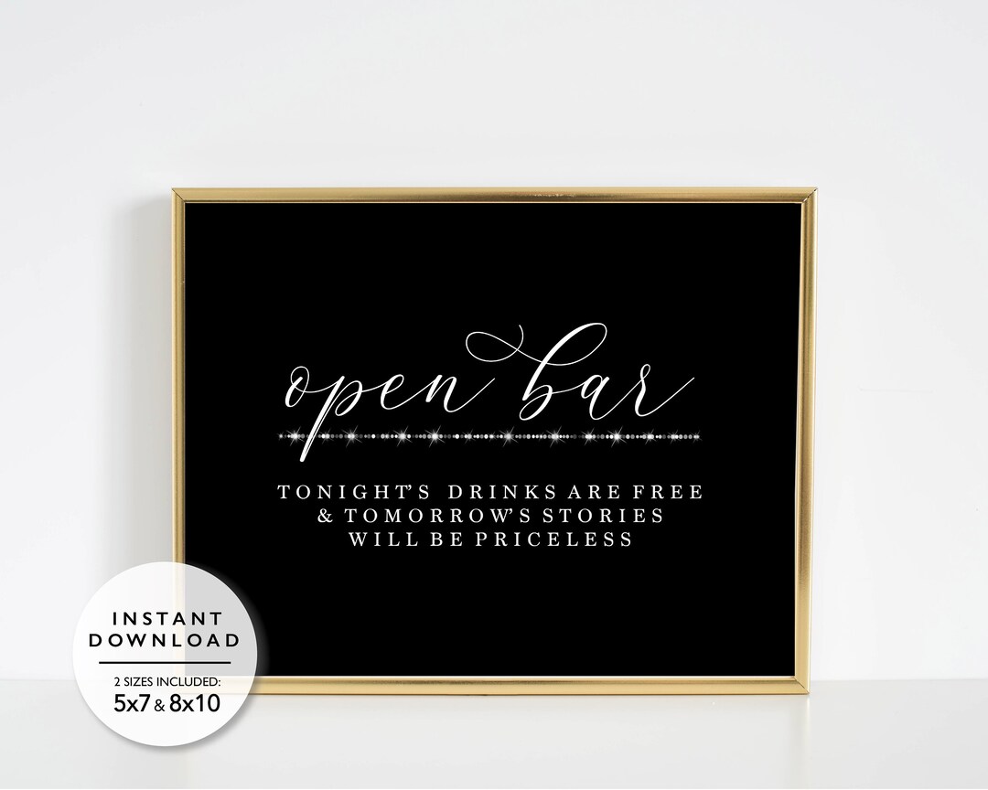 Open Bar Tonight's Drinks Are Free Printable Sign Instant PDF/JPEG ...