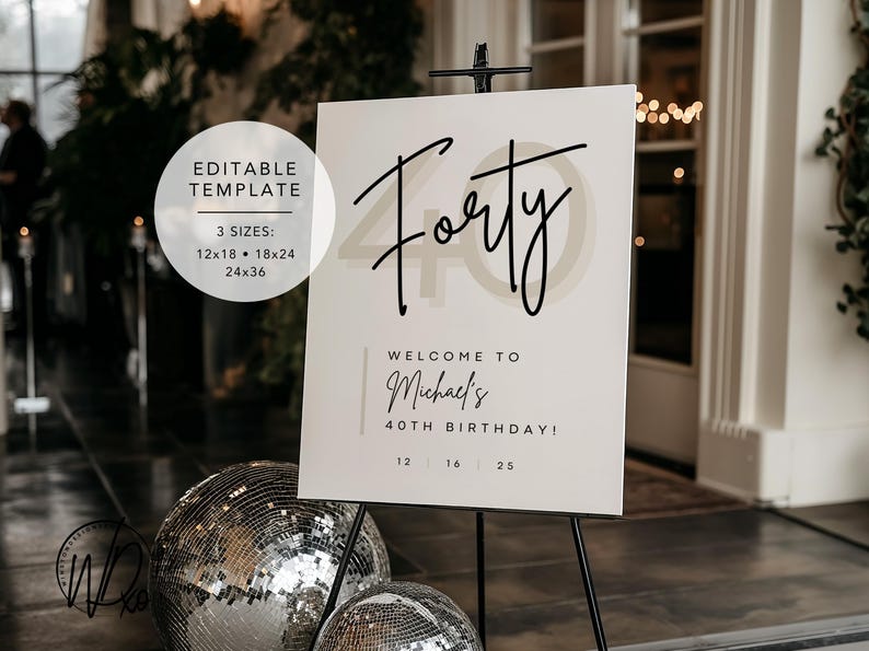 40th Birthday Welcome Sign | Editable Template | Instant Download ...