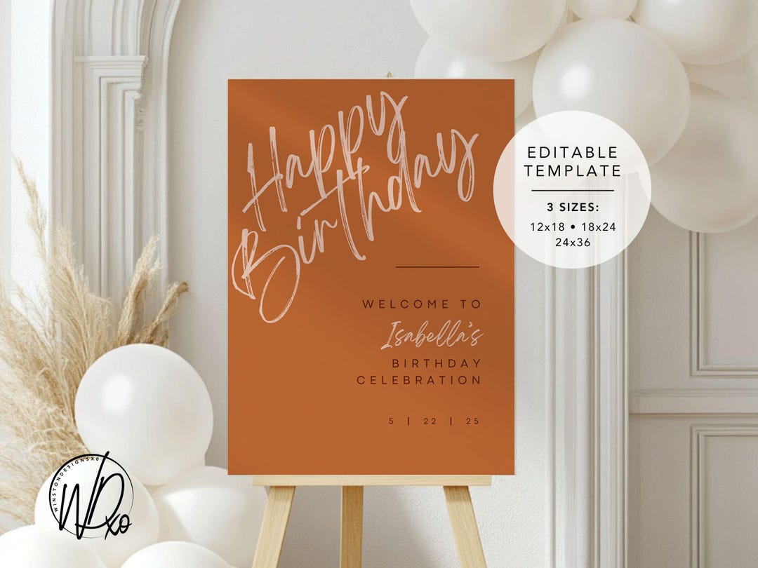 Happy Birthday Welcome Sign | Editable Template | Instant Download ...