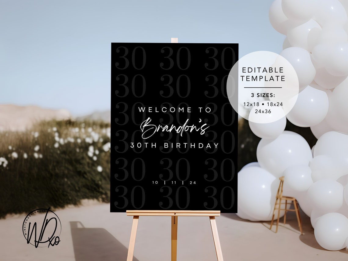 30th Birthday Welcome Sign | Editable Template | Instant Download ...
