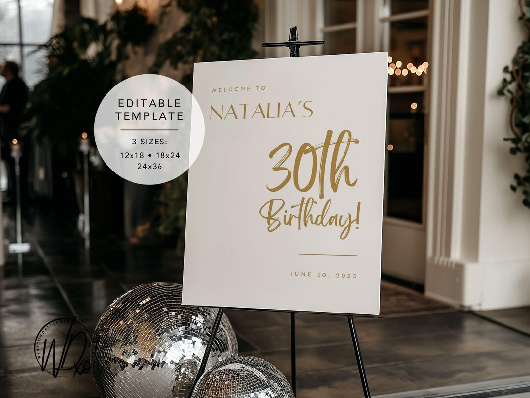 30th Birthday Welcome Sign | Editable Template | Instant Download ...