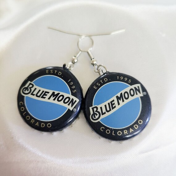 Blue Moon Bottle Cap Earings - Etsy