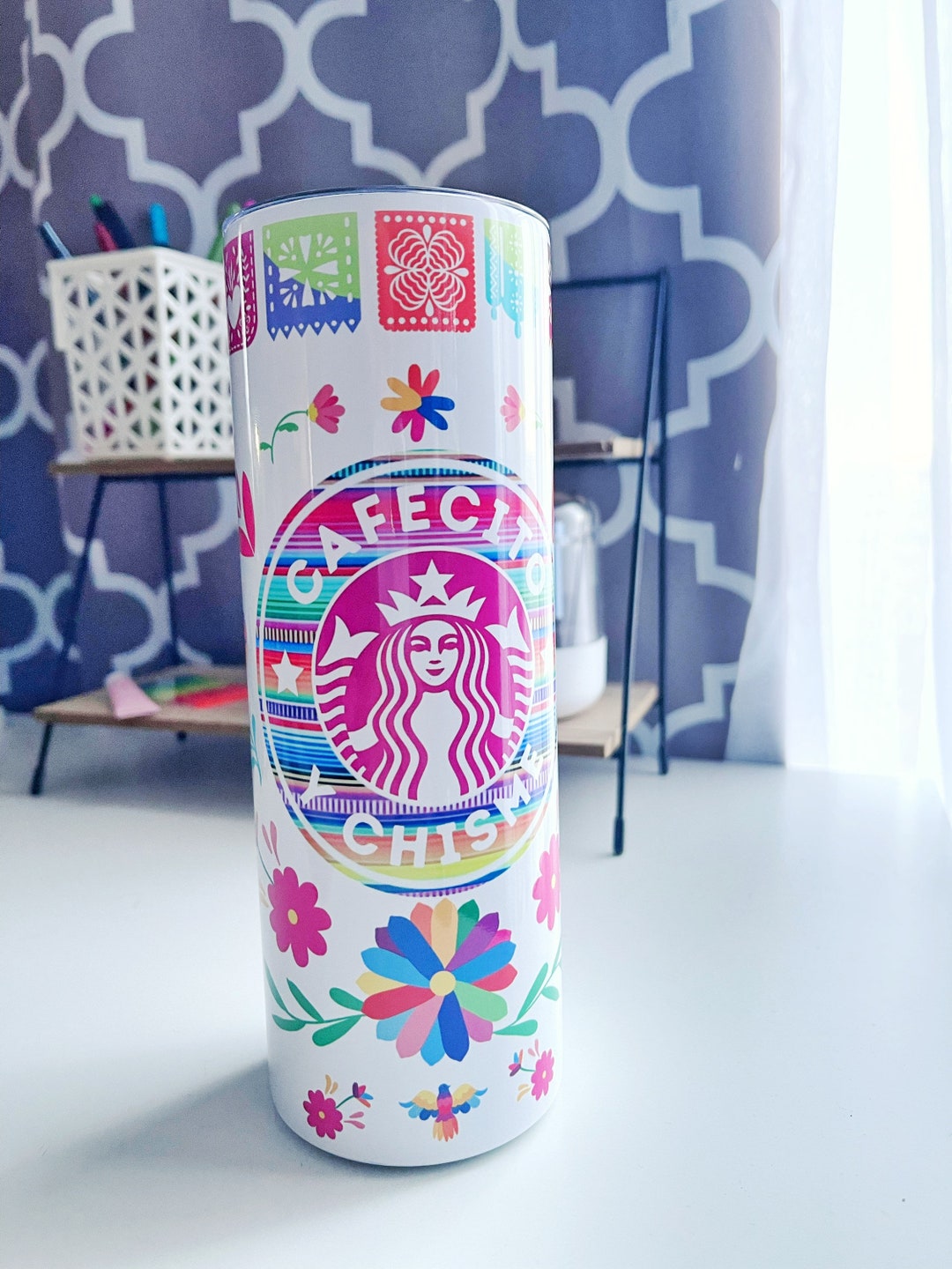 Cafecito Y Chisme Mexican 20 Oz Skinny Colorful Tumbler Mexican Style ...