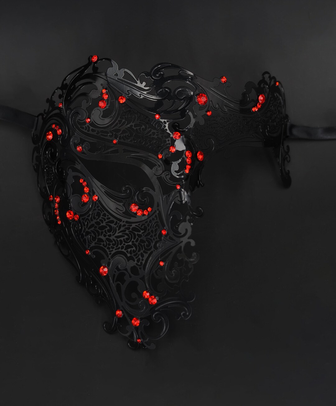 Black Phantom of the Opera Inspired Half Face Mask With Red - Etsy ...