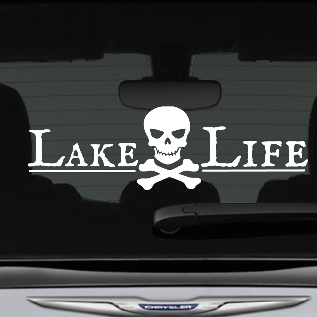 Lake Life Decal Bumper Sticker Pirate Skull Crossbones 12 in X 3 in ...