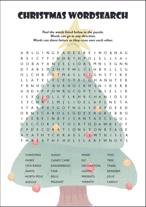 Christmas Word Search Puzzle Family Game Children's - Etsy