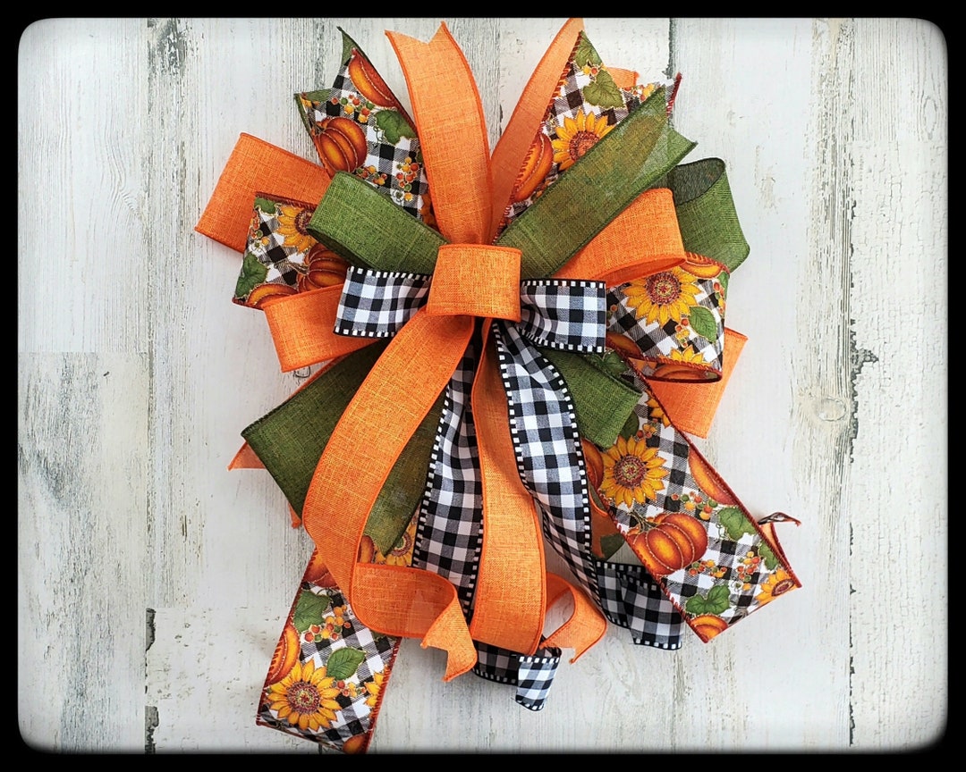 Fall Sunflower Pumpkin Wired Ribbon Bow, Buffalo Plaid Decor - Etsy