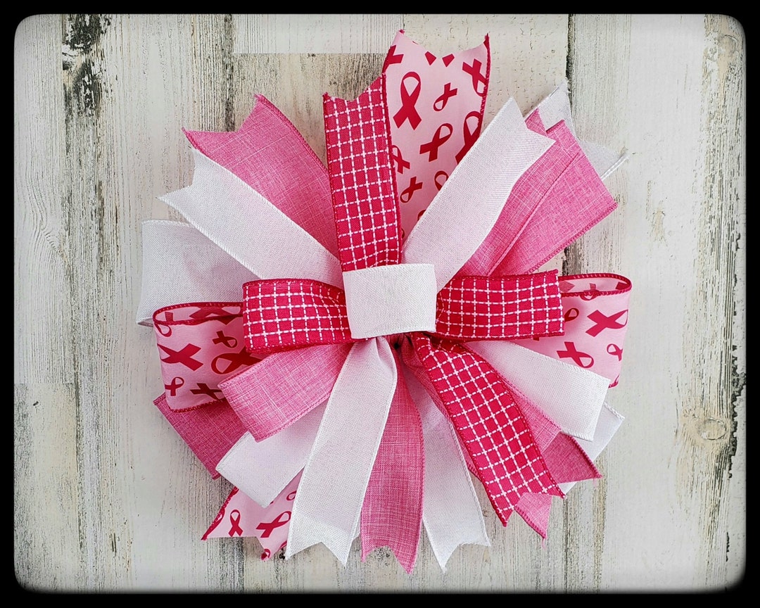 12' Breast Cancer Awareness Bow, Pink Ribbon Lantern Bow, Wreath Bow ...