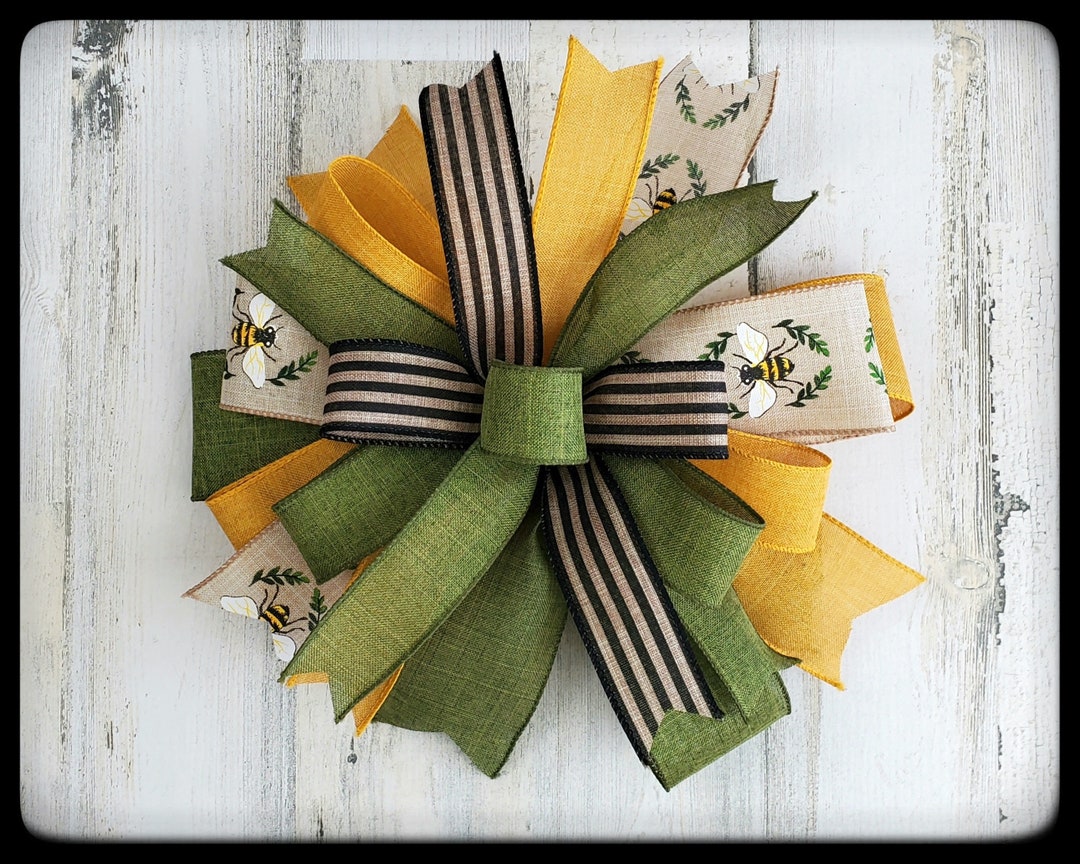 Summer Bumble Bee Bow, Green and Yellow Spring Wreath Bow, Bee Lantern ...