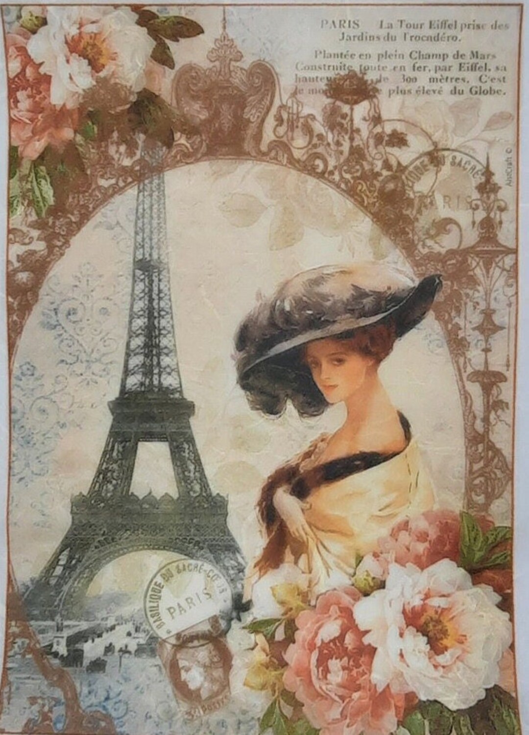 Rice Paper for Decoupage, Victorian Lady, Woman, Flowers, Roses, Floral ...