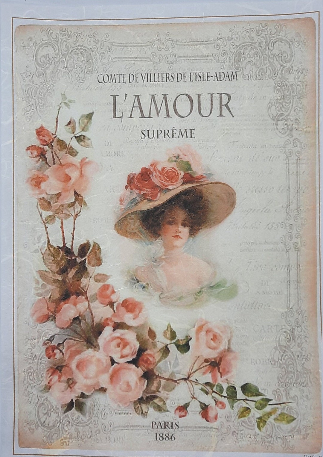 Rice Paper for Decoupage, Victorian Lady, Woman, Flowers, Roses, Floral ...