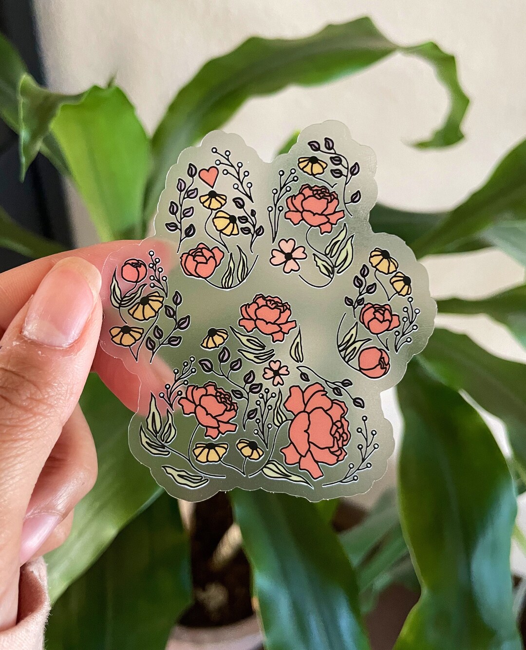 Clear Floral Paw Print Matte Sticker Dishwasher/waterproof, Dog, Cat ...