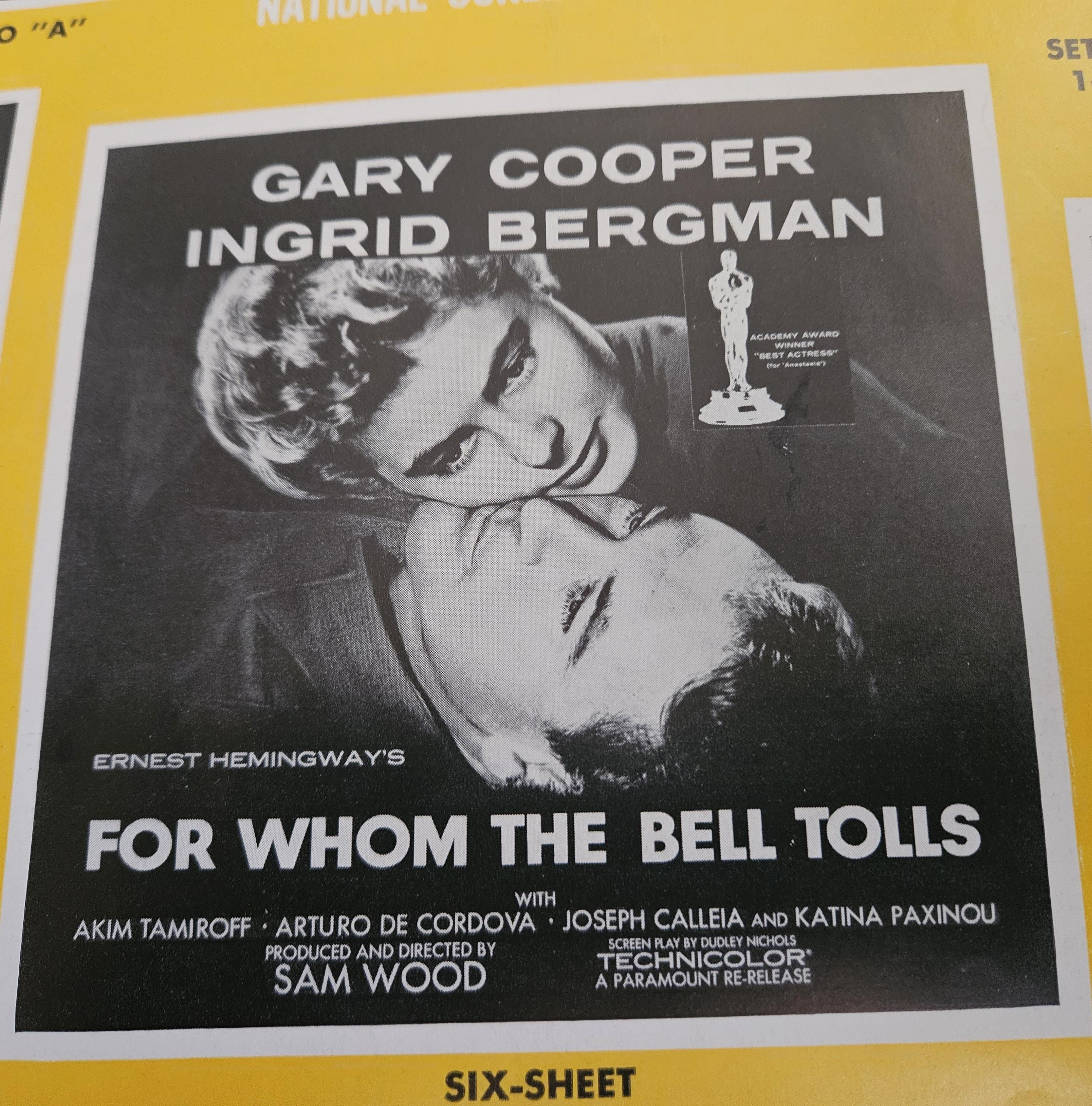 Ingrid Bergman "for Whom the Bell Tolls" Gary Cooper. Vintage Press ...
