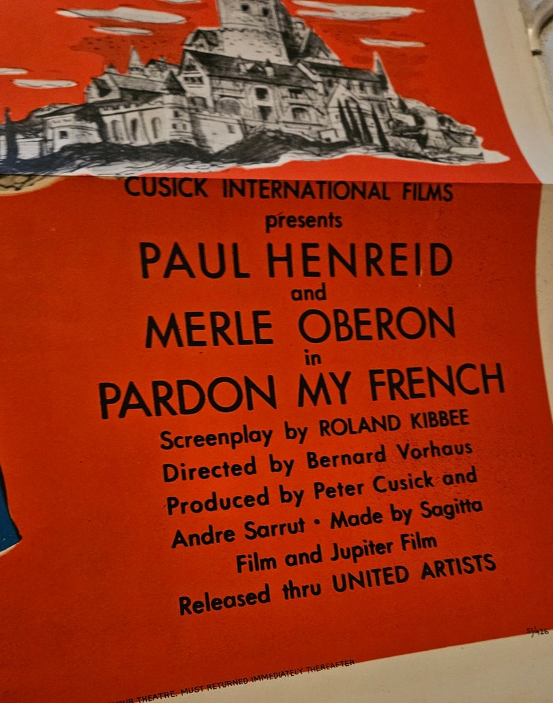 Merle Oberon pardon My French Paul Henreid. Vintage One Sheet Poster - Etsy