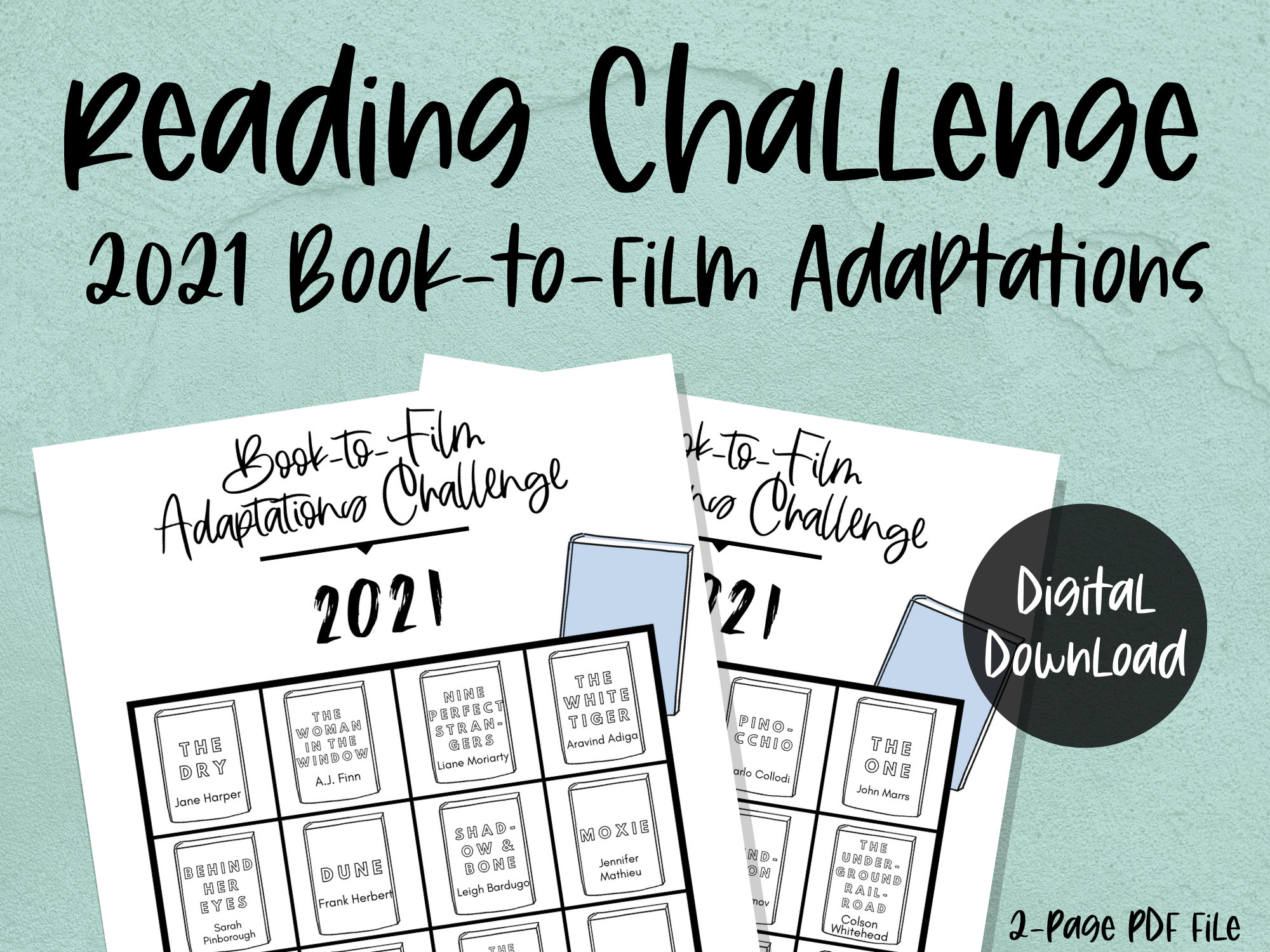 Reading Challenge Printable: 2021 Book to Film Adaptations, PRINTABLE ...