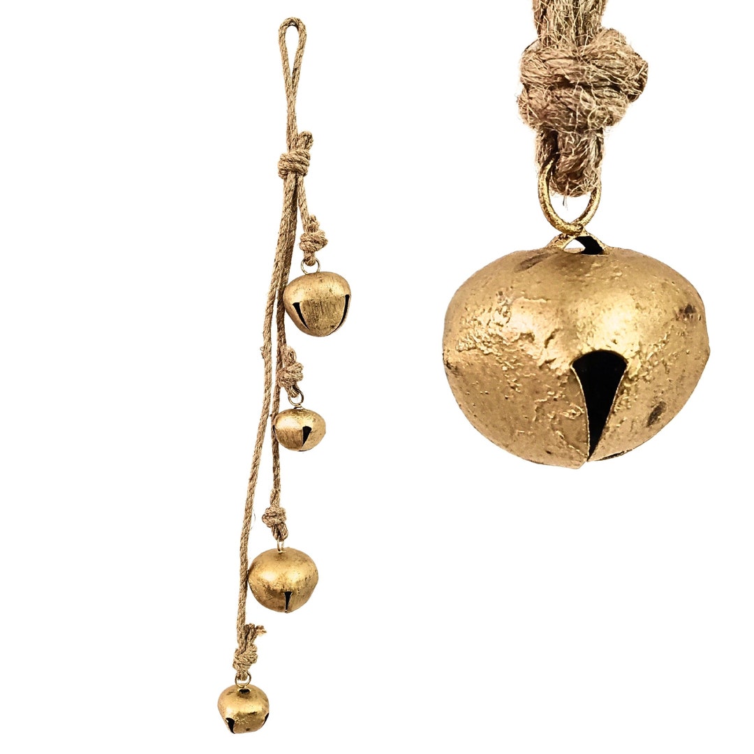Cluster of 4 Hanging Brass Cow Bell on Rope Lucky Harmony Bell ...