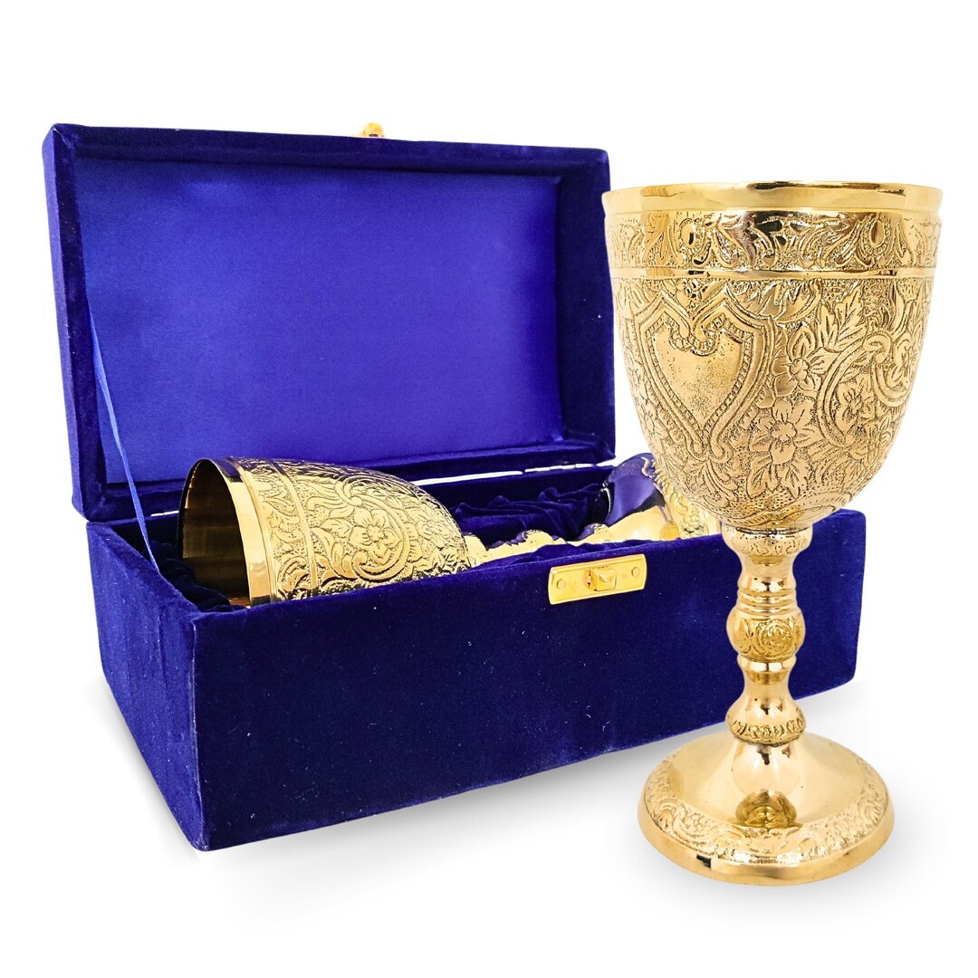 Personalized Handmade Embossed Goblet Brass Finish Wine Goblet Royal ...