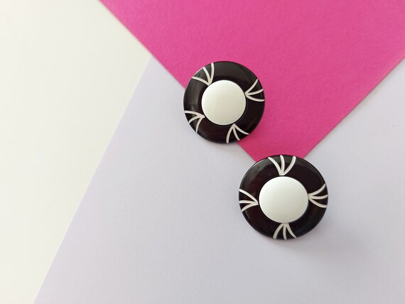 Big Round Black & White 80s Clip-Ons, Oversized Vinta… - Gem