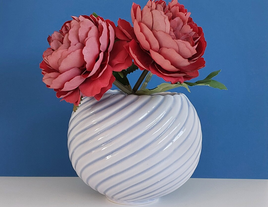 Pale Blue Swirl Vase by Inarco, Small Round Ceramic Pot, Retro 90s ...