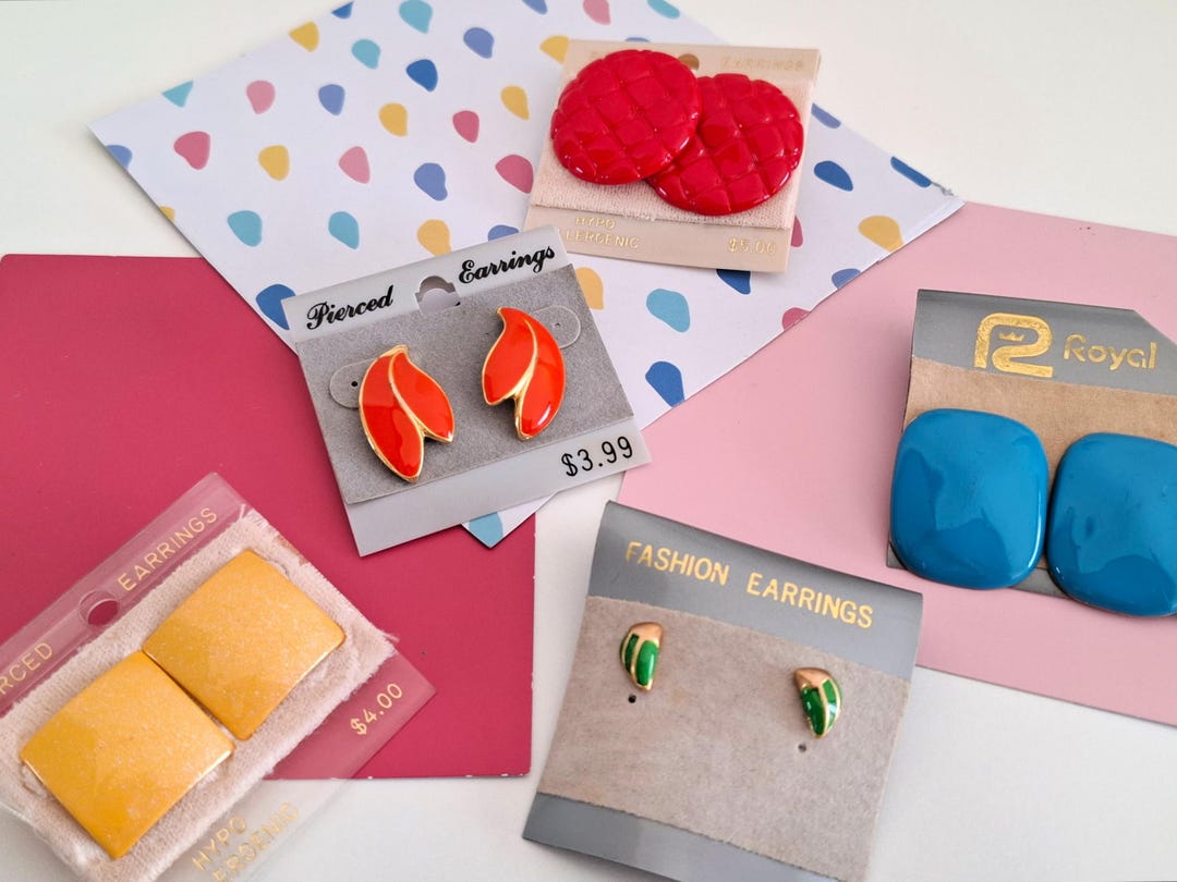 80s Bright Color Stud Earrings: Retro Jewelry, Five Pairs - Etsy
