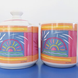 Colourful 80s Design Ceramic Creamer Set, Sugar Jar With Lid and Milk ...